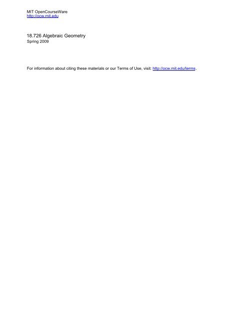 18.726 Algebraic Geometry - MIT OpenCourseWare