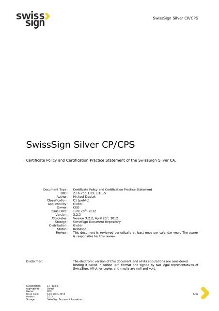 SwissSign Silver CP/CPS - repository.swisssign.com