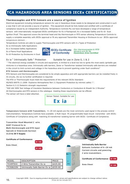 Hazardous Area Ex d, Ex ia, Ex e and DIP Temperature Assemblies