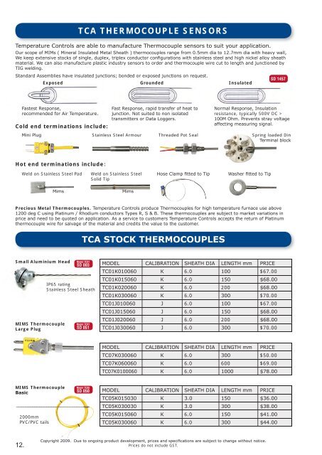 Thermocouple Sensors, Stock range and Project Styles