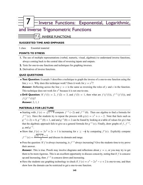 7 Inverse Functions: Exponential, Logarithmic, and Inverse ...