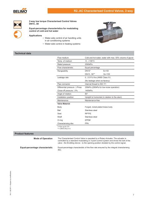 R2..AC Characterised Control Valves, 2-way - Belimo Actuators ...