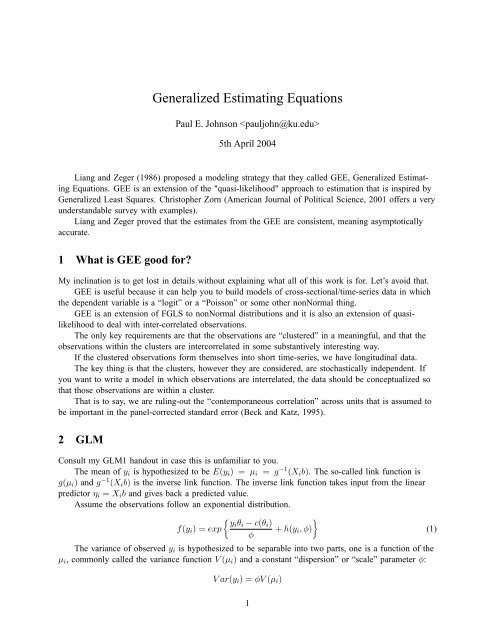 Generalized Estimating Equations - Paul Johnson Homepage
