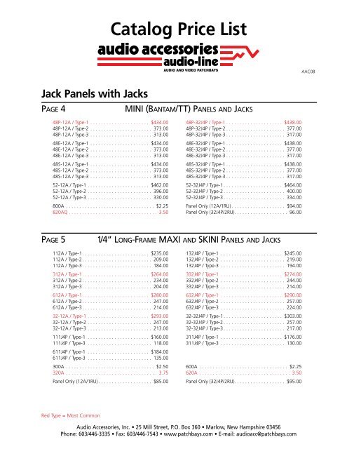 Catalog Price List â Patchbays - Audio Accessories, Inc.
