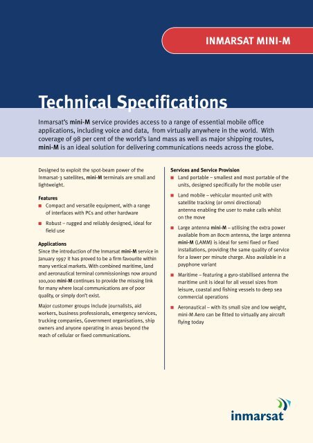 Inmarsat Mini-M TechnicalSpecs - Explorer Satellite