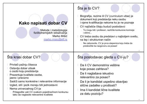 FFH - Kako napisati CV
