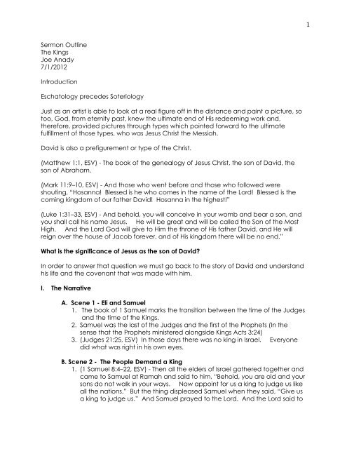 Sermon Outline The Kings Joe Anady 7/1/2012 Introduction ...