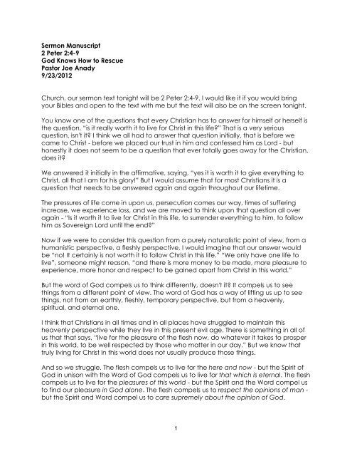 Sermon Manuscript 2 Peter 2:4-9 God Knows How to Rescue Pastor ...