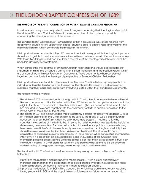 London Baptist Confession of 1689 - Emmaus Christian Fellowship