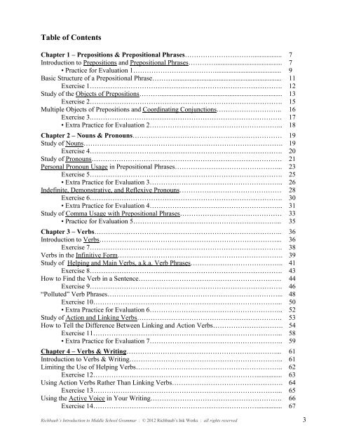 Table of Contents - Richbaub's Middle School Grammar