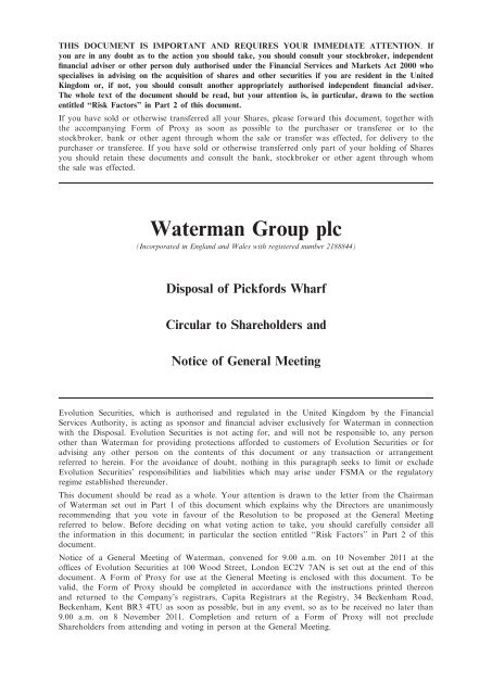 Shareholder Circular - Waterman Group