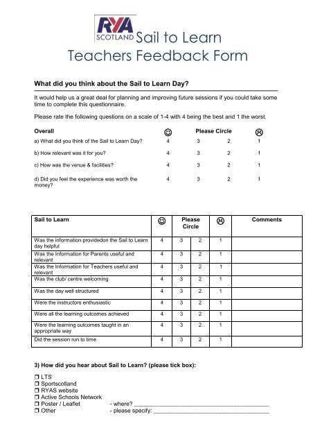 Feedback Form - RYA Scotland