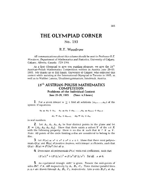 THE OLYMPIAD CORNER - Canadian Mathematical Society