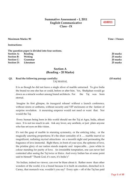 Reading â 20 Marks