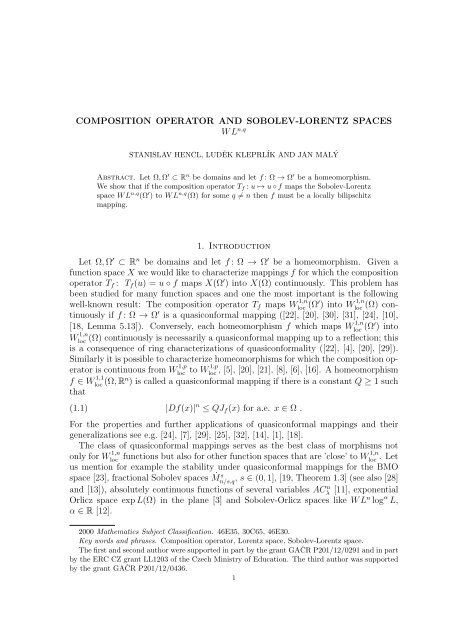 Composition Operator And Sobolev Lorentz Spaces 1