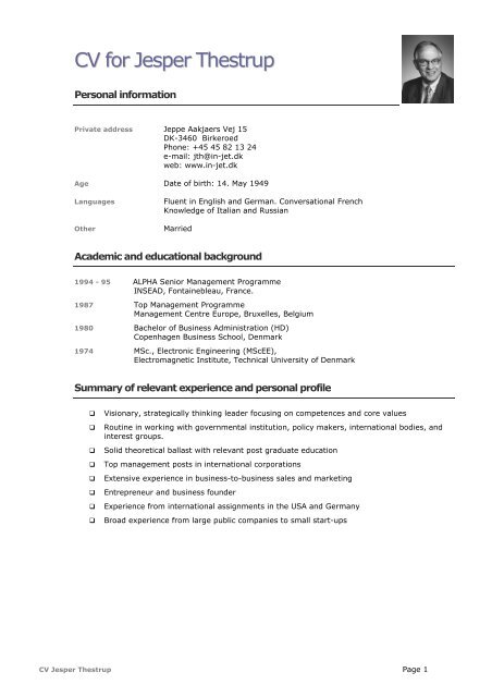 Download my CV - In-JeT ApS