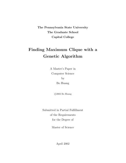 Finding Maximum Clique With A Genetic Algorithm