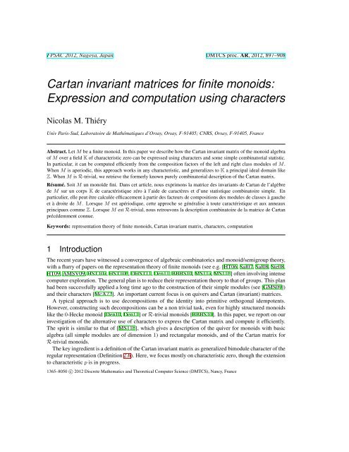 Cartan invariant matrices for finite monoids - Nagoya University