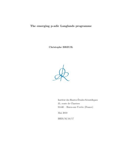 The emerging p-adic Langlands programme - IHES