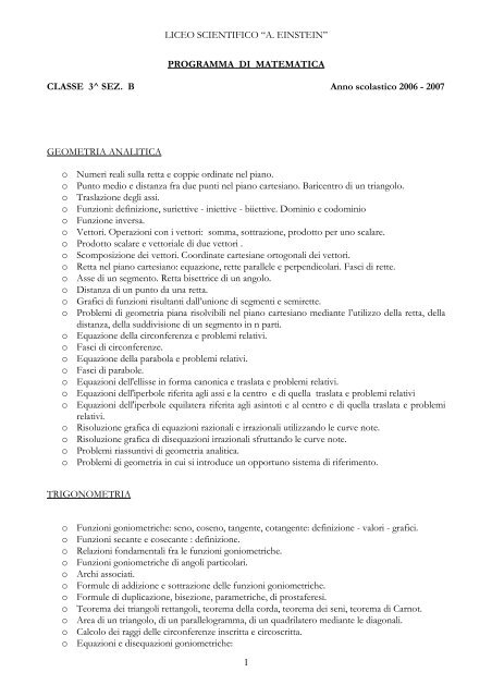 3B matematica programma - Liceo scientifico Albert Einstein