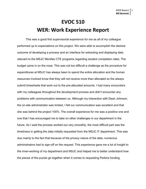 WER - Work Experience Report - CIS