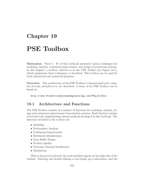 PSE Toolbox - Production Systems Engineering