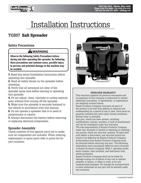 Installation Instructions and Parts Manual
