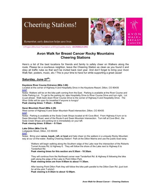 Avon Walk for Breast Cancer Rocky Mountains Cheering Stations