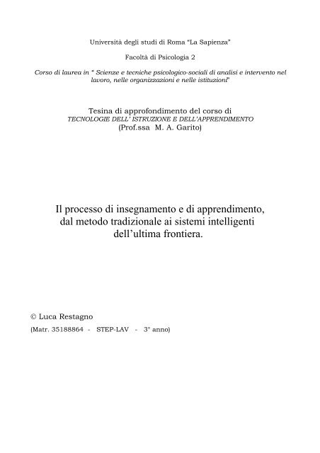 Il processo di insegnamento e di apprendimento, dal ... - Garito.it