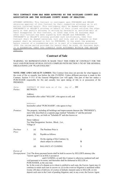 Contract of Sale (Rockland County) - RG Agency