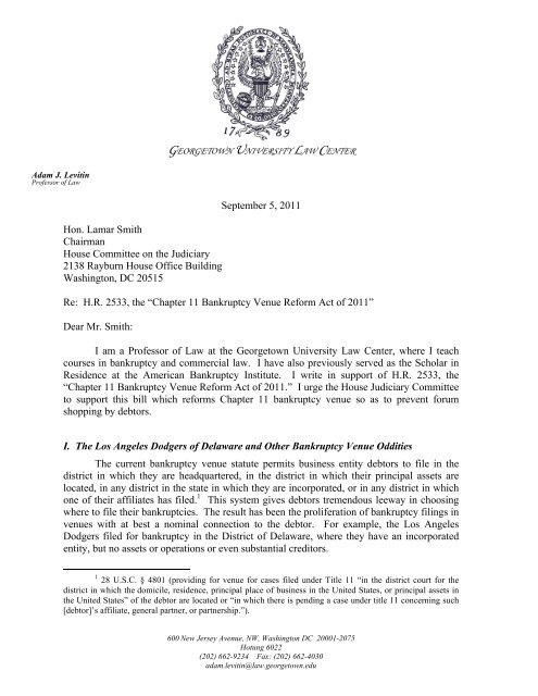 Bankruptcy Venue Letter - Credit Slips