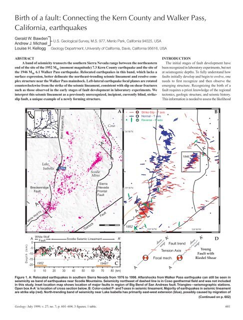Birth of a fault: Connecting the Kern County and Walker ... - Geology