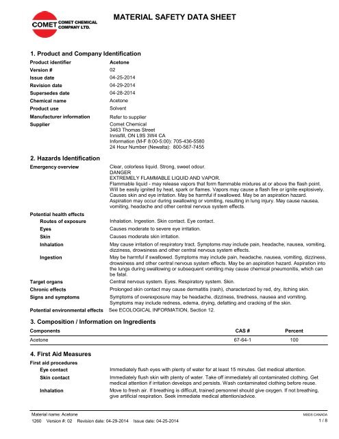 COM009 - ACETONE - Comet Chemical Company Ltd.