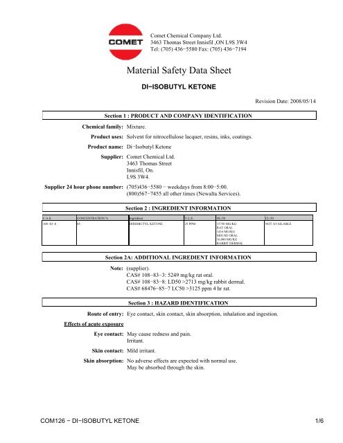 Material Safety Data Sheet - Comet Chemical Company Ltd.