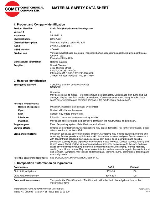 citric acid - Comet Chemical Company Ltd.