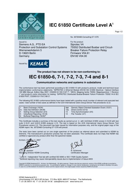 07-1379_Siemens_7SS52_Certificate - Testing