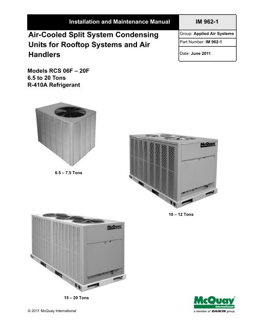 Air-Cooled Split System Condensing Units 06F-20F - HTS
