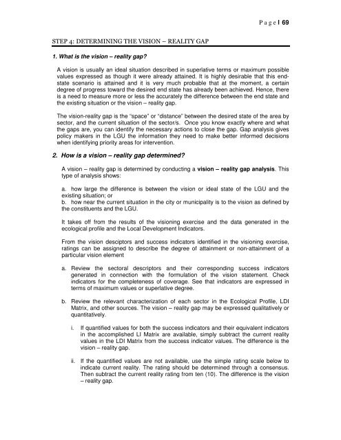 P a g e l 69 STEP 4: DETERMINING THE VISION â€“ REALITY GAP 2 ...