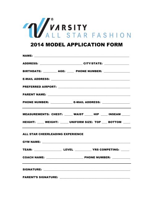 2014 VASF MODEL APPLICATION FORM - Varsity.com