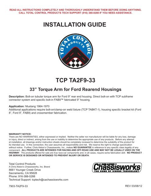 TCP TA2F9-33 INSTALLATION GUIDE - Total Control Products