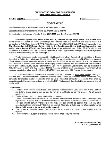 OFFICE OF THE EXECUTIVE ENGINEER (SM) NEW DELHI ...