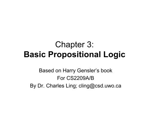 Chapter 3: Basic Propositional Logic - Charles X. Ling