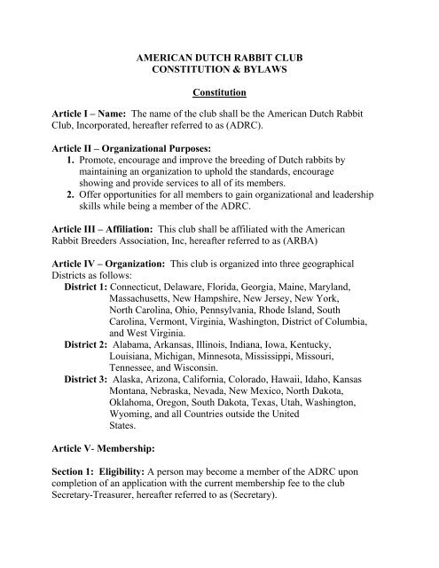 Constitution & Bylaws - American Dutch Rabbit Club