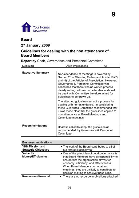 Guidelines for dealing with non attendance of Board Members