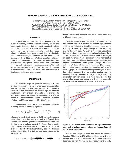WORKING QUANTUM EFFICIENCY OF CDTE SOLAR CELL