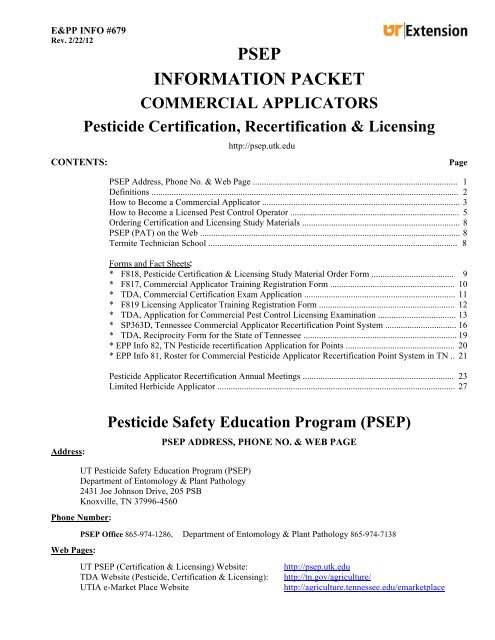 PSEP INFORMATION PACKET - Entomology and Plant Pathology