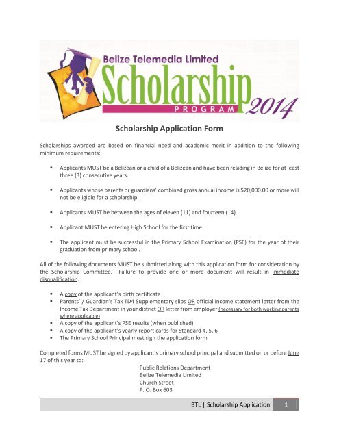 BTL Scholarship Application Form - Belize Telemedia Limited