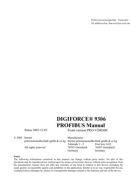 DIGIFORCEÂ® 9306 PROFIBUS Manual - jandb.com.ph