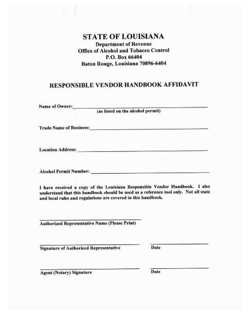 Responsible Vendor Handbook. - ATC - Louisiana