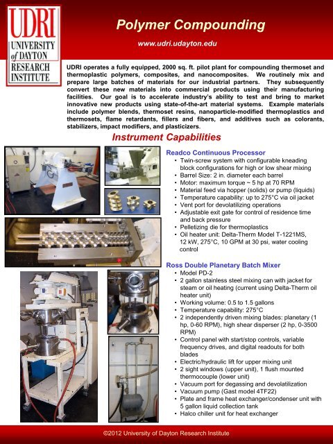 Download Polymer Compounding Brochure - University of Dayton ...
